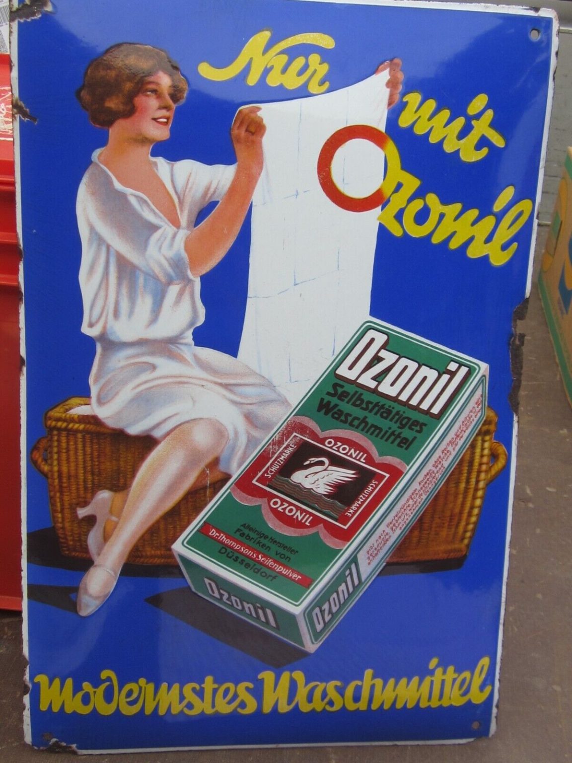 - Ozonil: 1930er Jahre Emailschild mit kräftigen Farben - Sammler.Net