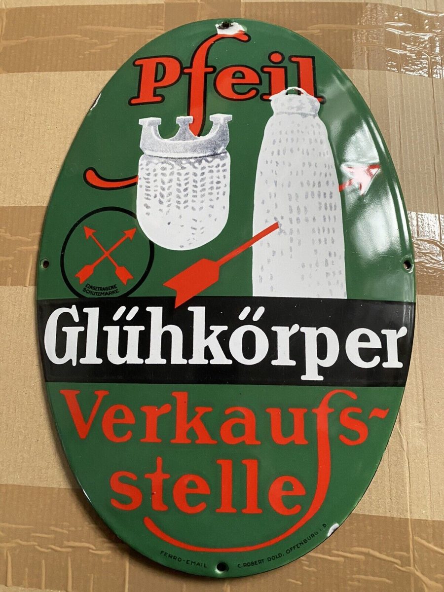 Emailschilder - Pfeil Glühkörper: Sehr seltenes Emailschild! - Sammler.Net